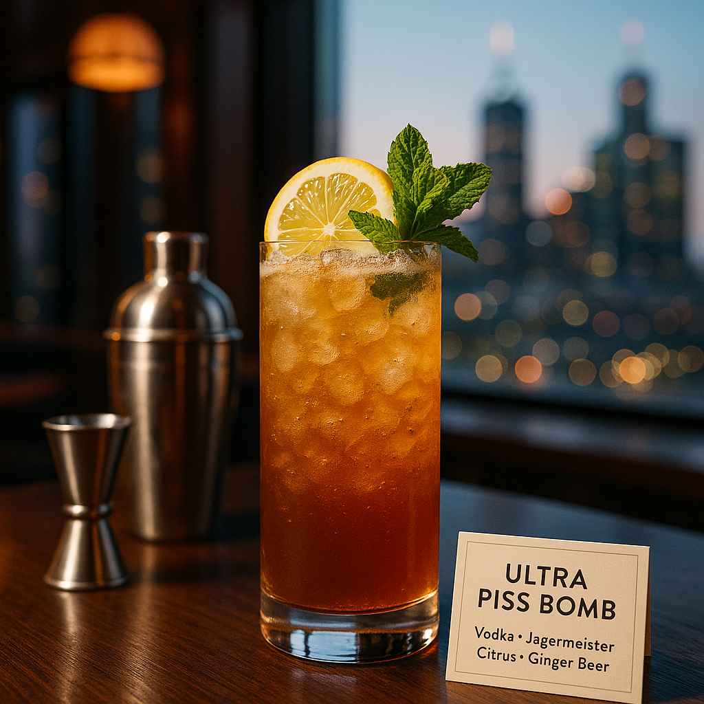 Ultra Piss Bomb, Bold cocktail with Smirnoff, Jägermeister, citrus, and ...