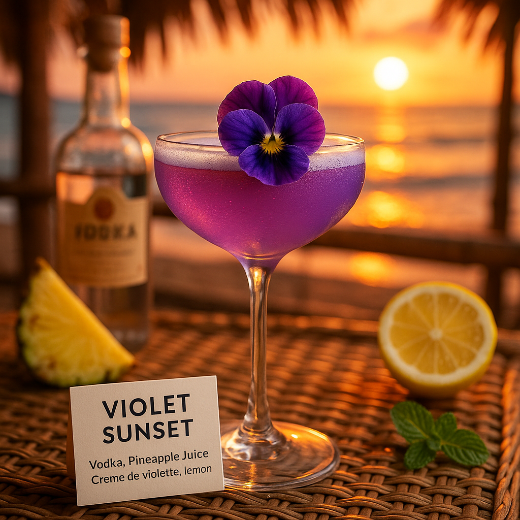 Violet Sunset, Tropical Violet Sunset cocktail with floral, fruity ...
