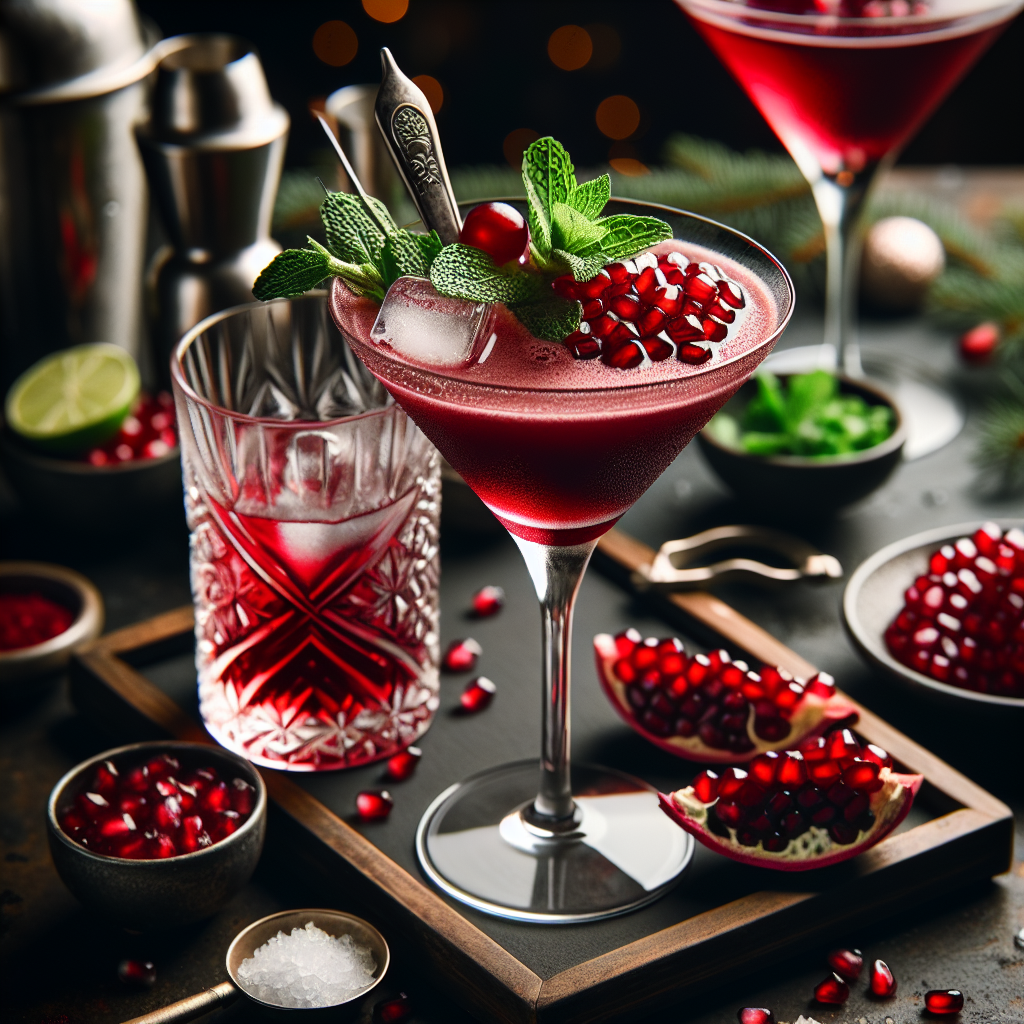 Winter Wonderland Elixir, Festive cocktail with pomegranate, green ...