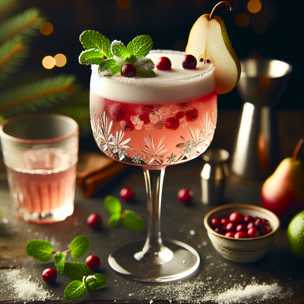 Winter Wonderland Elixir, Vibrant holiday cocktail with pear, cranberry ...